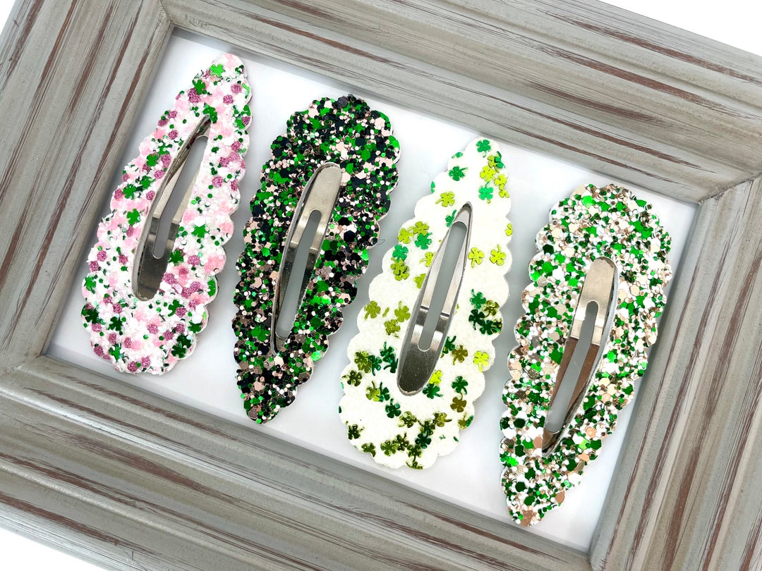St Patrick’s Day Glitter Oversized Hair Clips Shamrock St Pattys Party ...