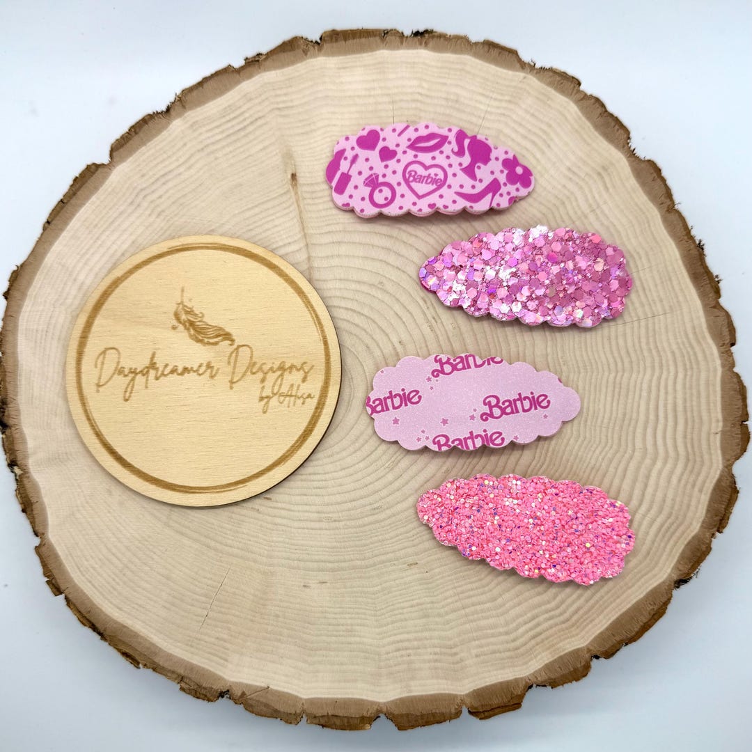 Barbie Inspired Pink Glitter Hair Clips, Girl's Barrettes - Etsy