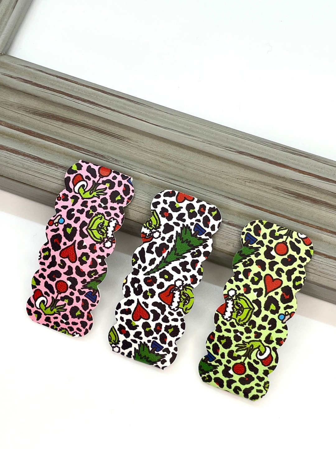 Grinch Inspired Leopard Rectangle Clips Hair Accessories Christmas - Etsy