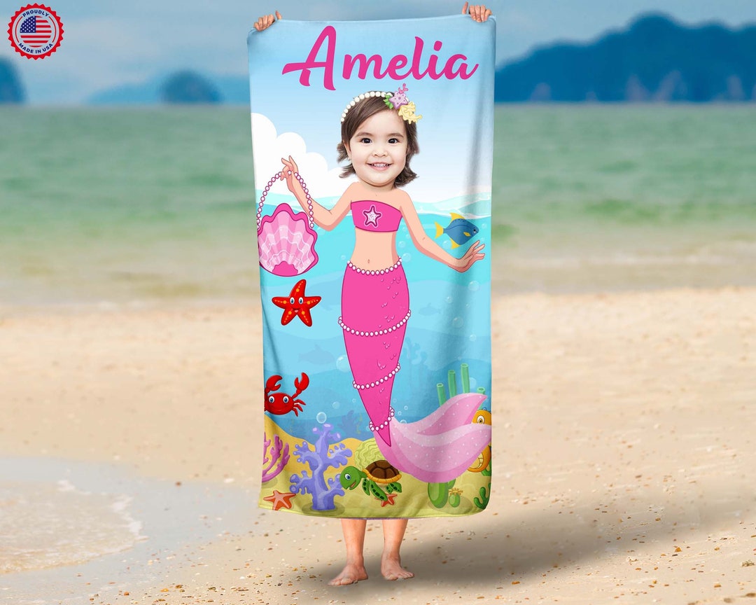 Personalized Princess Face Photo Towel, Custom Photo Mermaid Princess ...