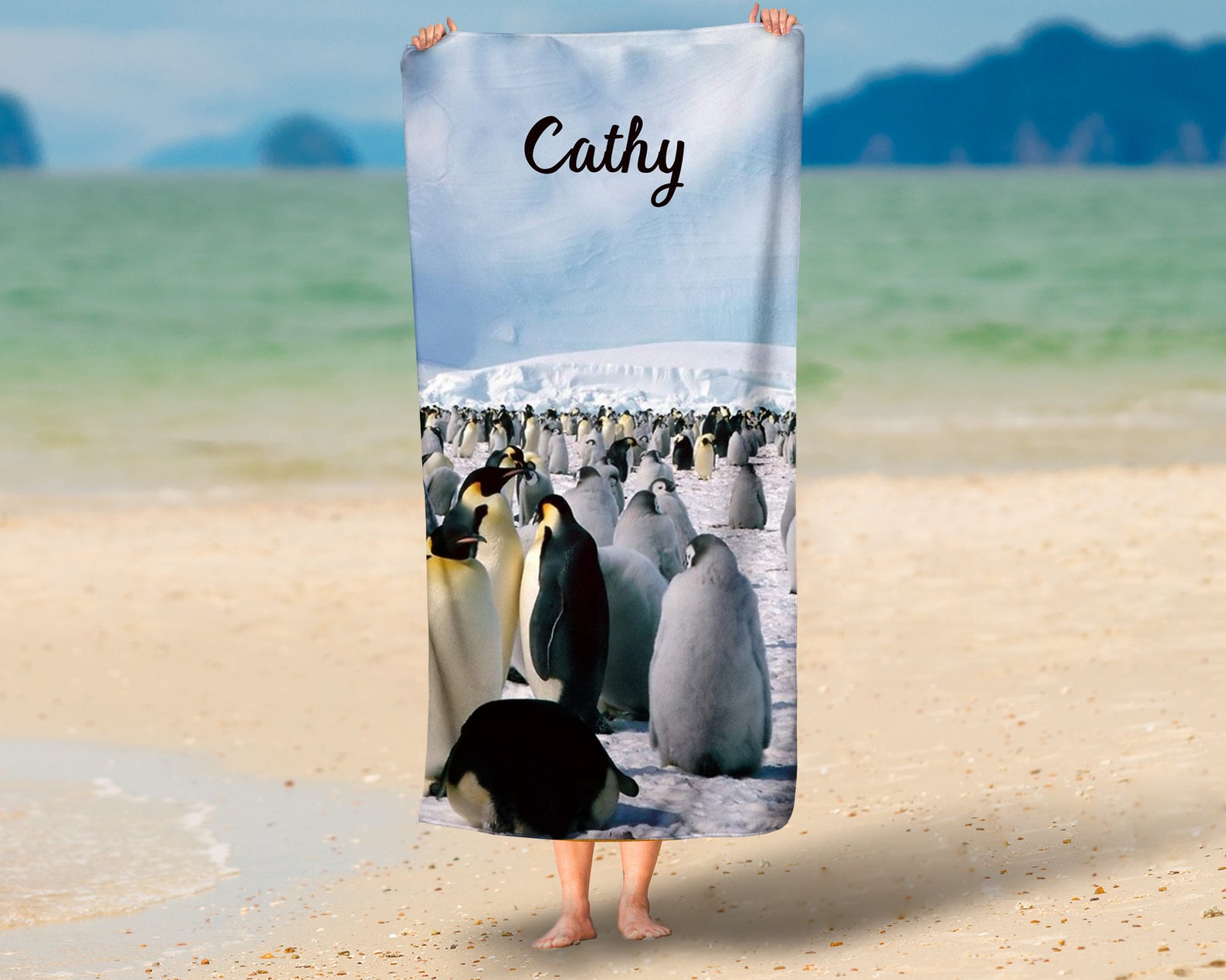 Penguin Personalized Beach Towel , Custom Penguin Beach Towel, Animal ...