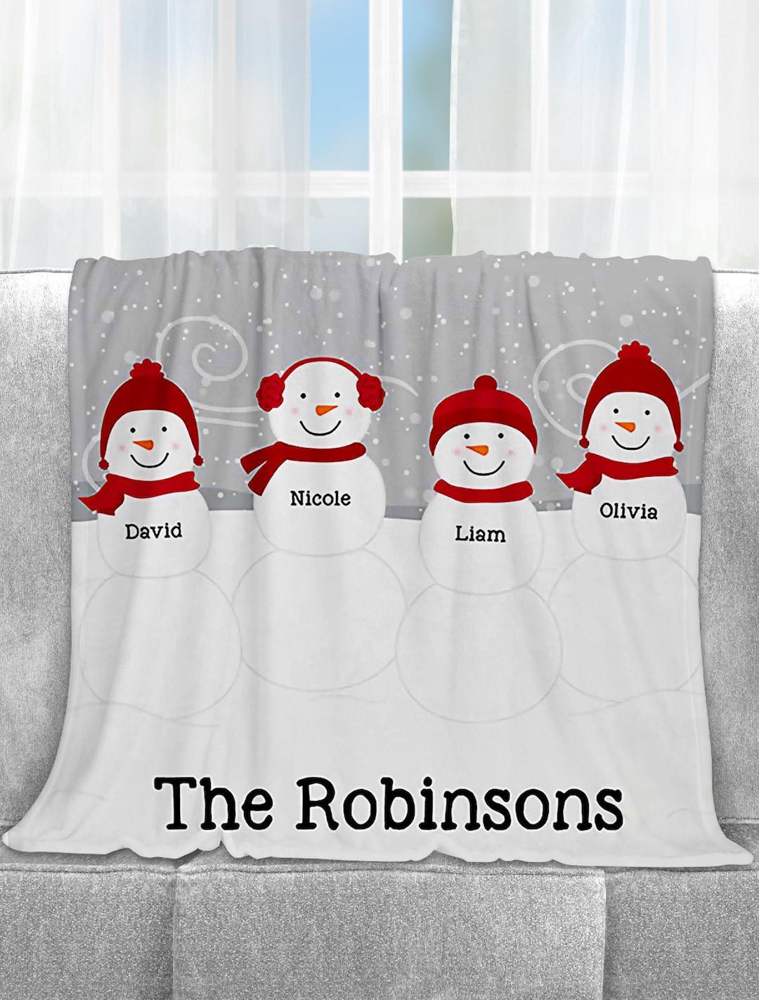 Snowman Christmas Blanket, Personalized Christmas Throw, Personalized ...
