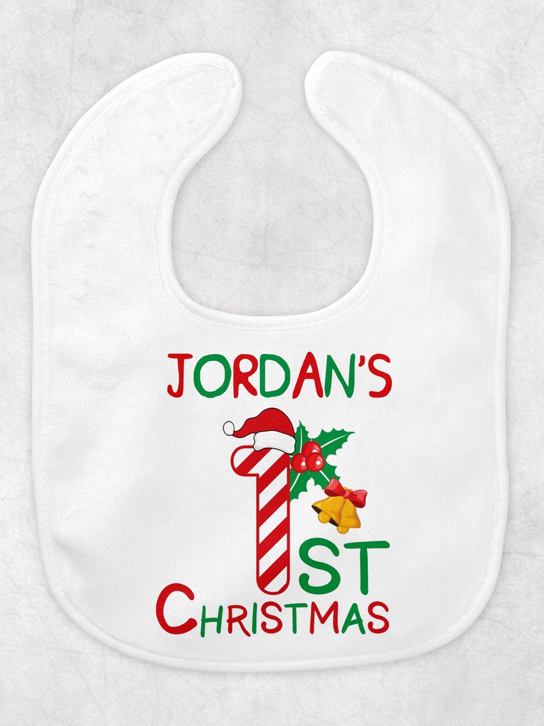 Personalized Baby's First Christmas Bib, Candy Cane Name Bib, Best ...