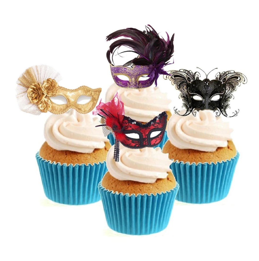 Masquerade Mask Collection Stand up Cake Toppers (12 Pack) Item ...