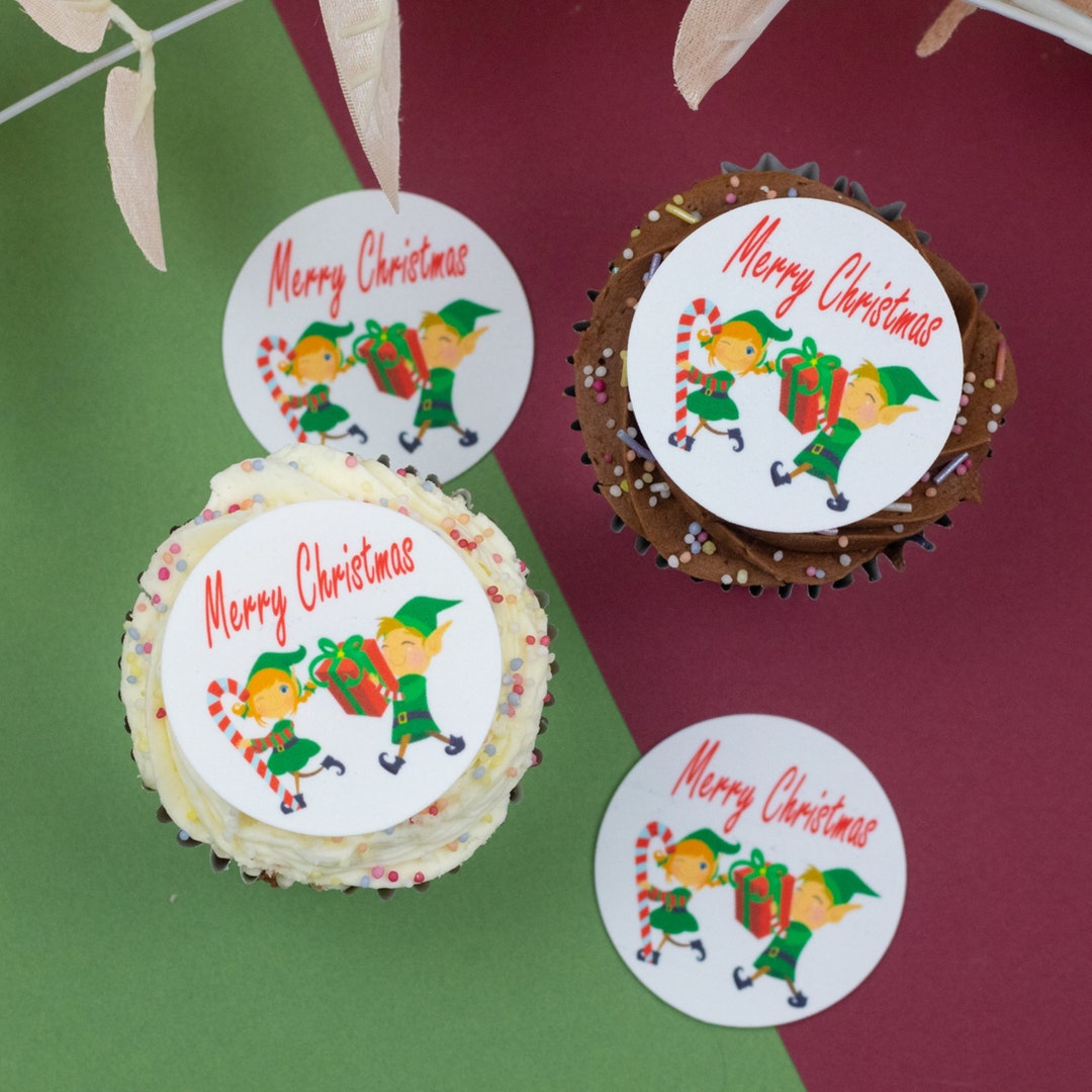 Merry Christmas Elves 2 / 5cm Edible Discs Cupcake Toppers - Etsy