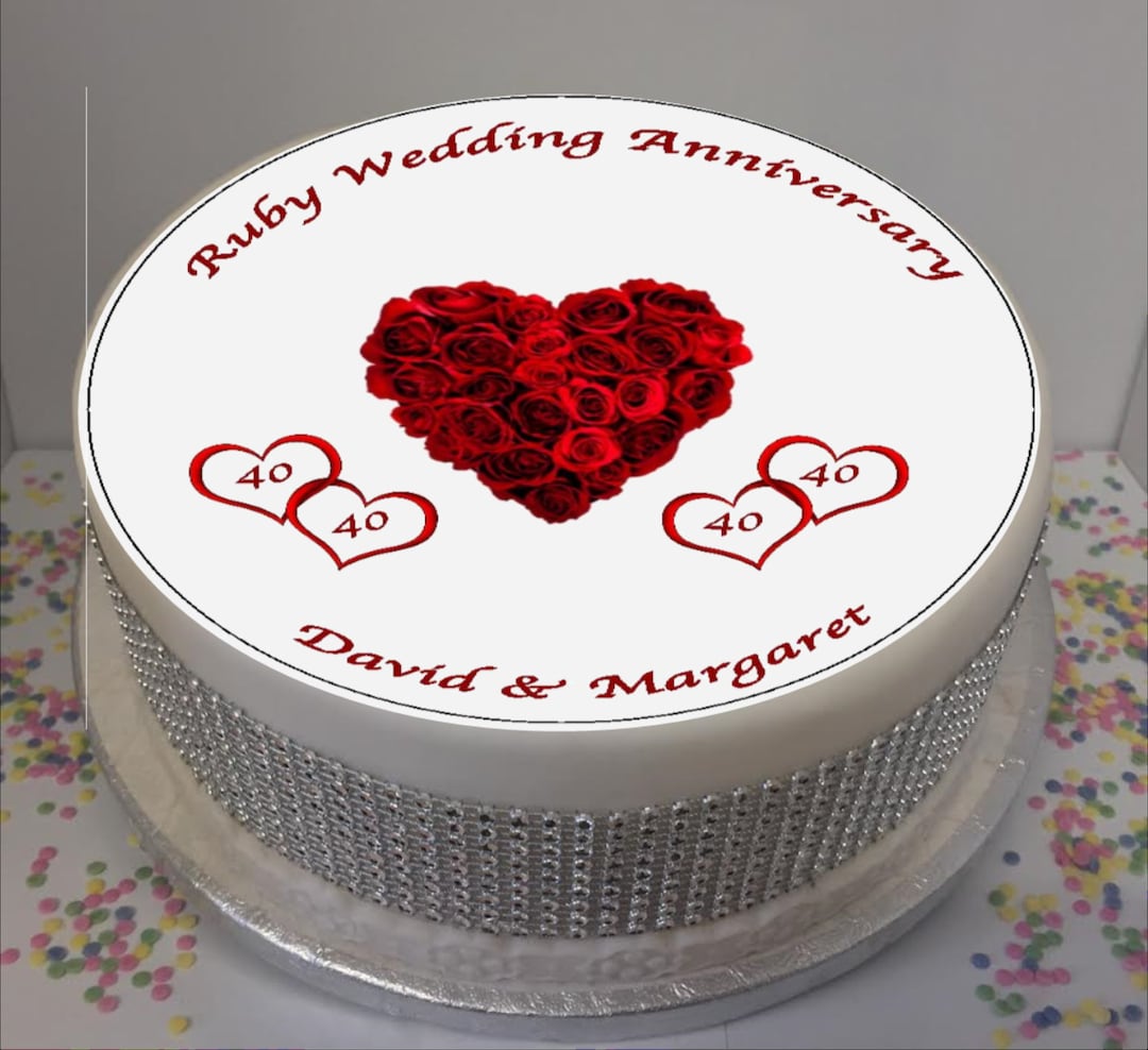 Personalised Ruby Wedding Anniversary 8" Icing Sheet Cake Topper ~ 40th ...