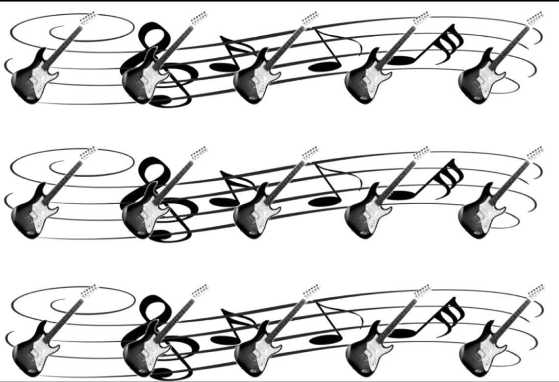 Electric Guitar & Music Notes Edible Icing Cake Ribbon / Side - Etsy