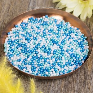 Blue White & Turquoise Glimmer Pearls (3-4mm) Sprinkles Cupcake / Cake ...