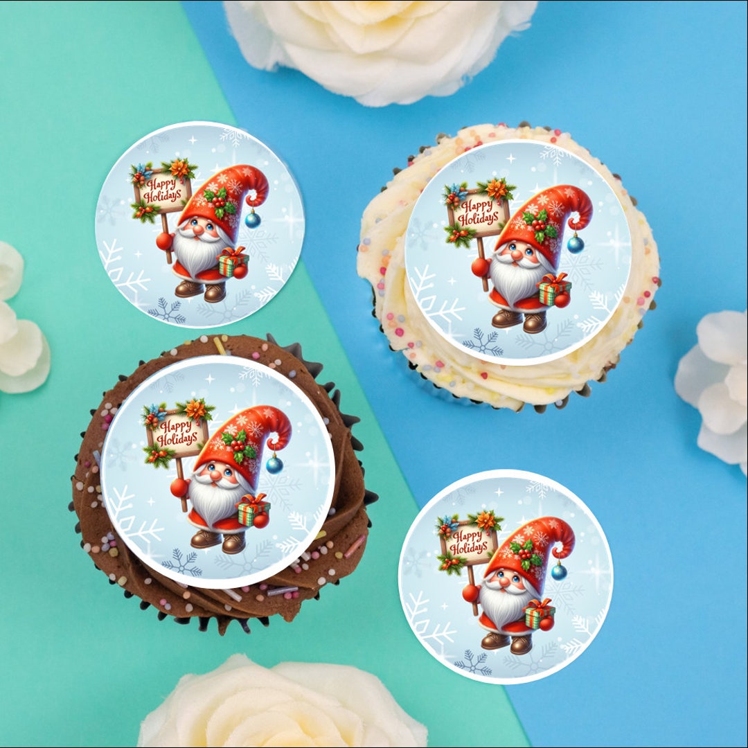 Christmas Gnome Red 2" / 5cm Edible Discs Cupcake Toppers - Etsy