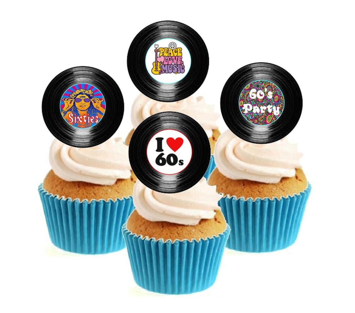 60's Party Vinyl Collection Stand up Cake Toppers (12 Pack) Item ...
