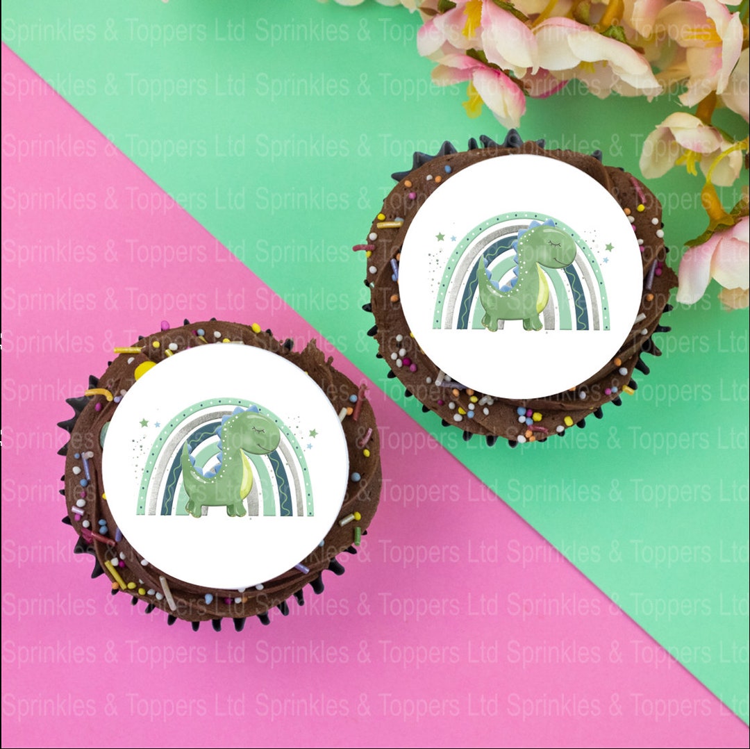 12 X Cute Dinosaur & Rainbow 2" / 5cm Edible Discs Cupcake Toppers - Etsy