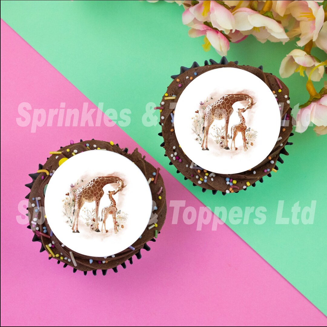 12 X Cute Giraffe Adult & Baby 2" / 5cm Edible Discs Cupcake Toppers - Etsy