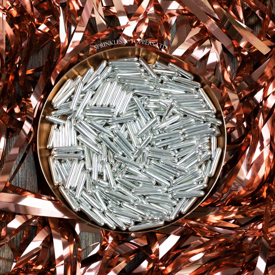 Silver Metallic Macaroni Rods (20mm) Sprinkles Cupcake / Cake ...