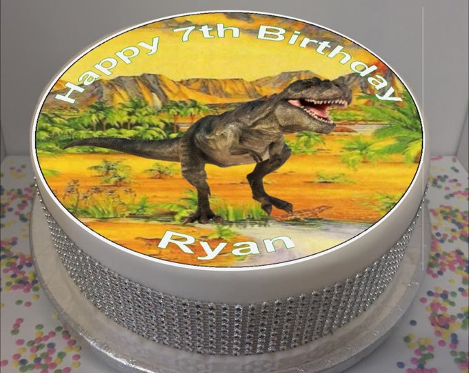 Cake Scene Cute Dinosaurs Pre Cut Edible Icing Sheet, Dinosaur Cake ...
