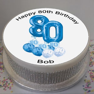Personalised 80th Birthday Balloons Blue 8" Icing Sheet Cake Topper - Etsy