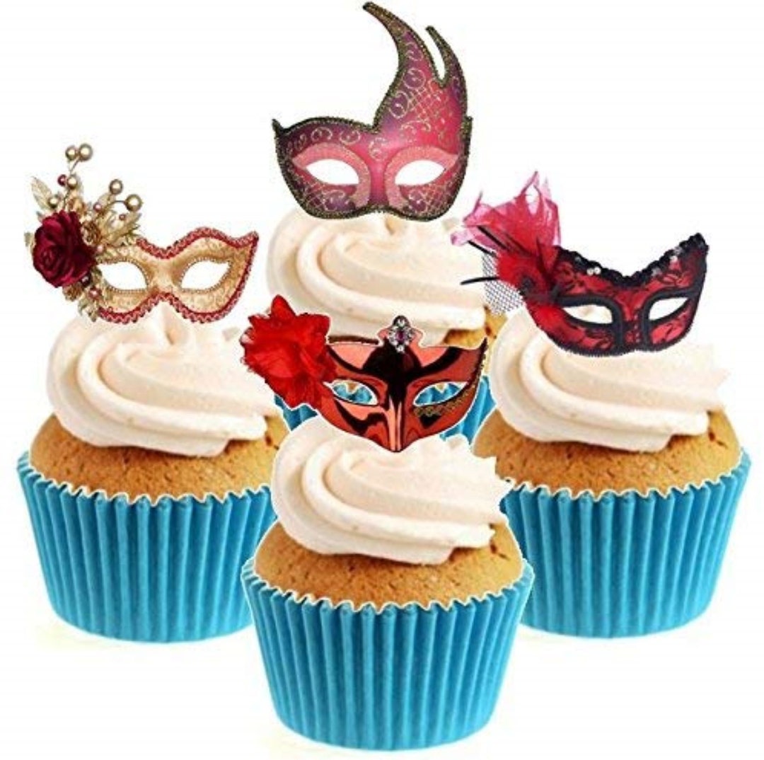 Masquerade Mask Red Collection Stand up Cake Toppers (12 Pack) Item ...