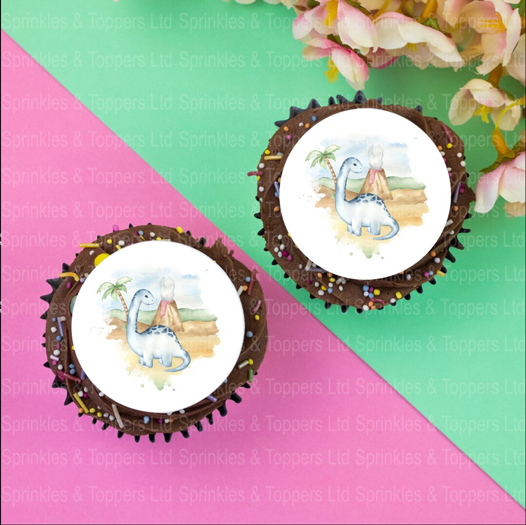 12 X Cute Dinosaur & Volcano 2" / 5cm Edible Discs Cupcake Toppers - Etsy