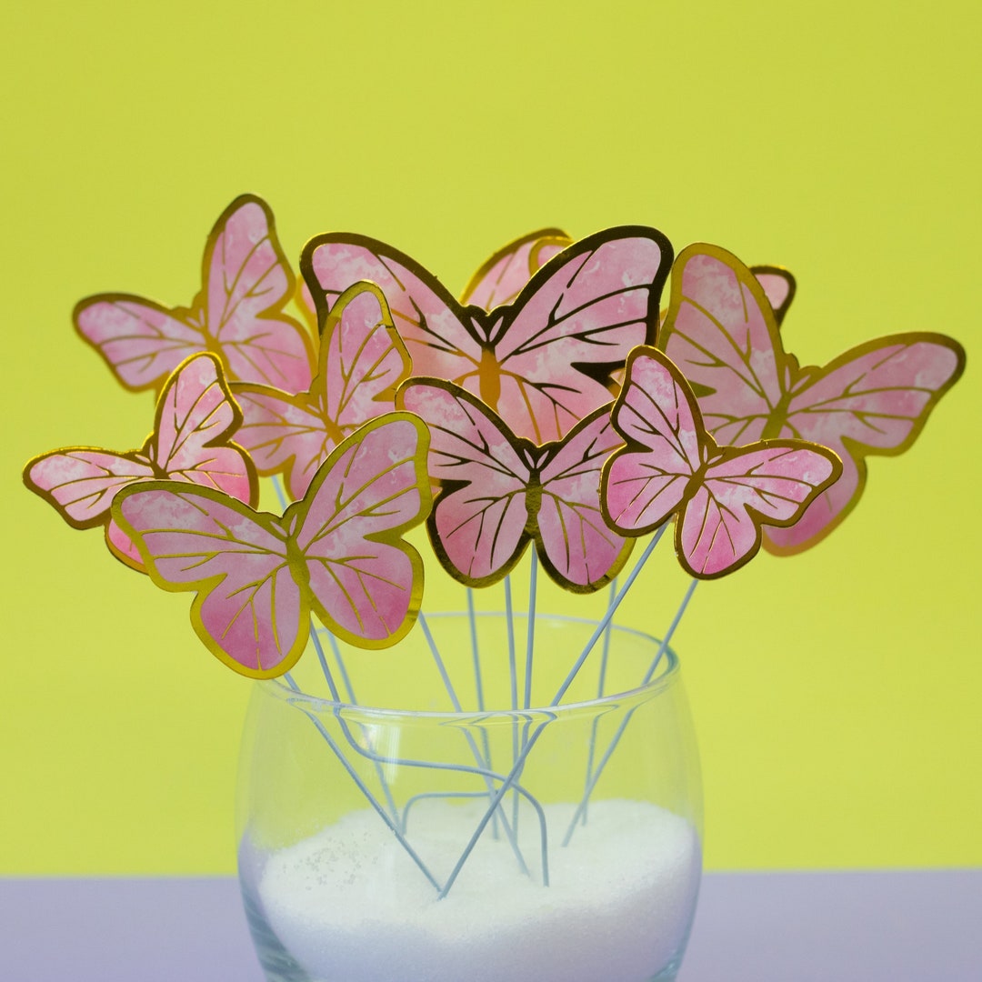 Pink & Gold Decorative Butterflies (10 Pack) - Etsy