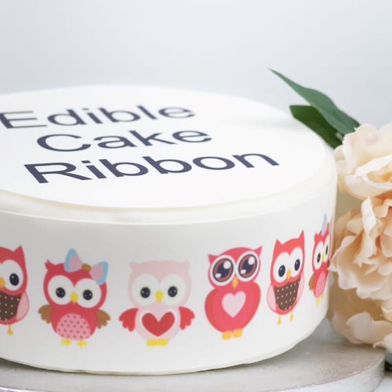 Pink Owls Edible Icing Cake Ribbon / Side Strips | Etsy