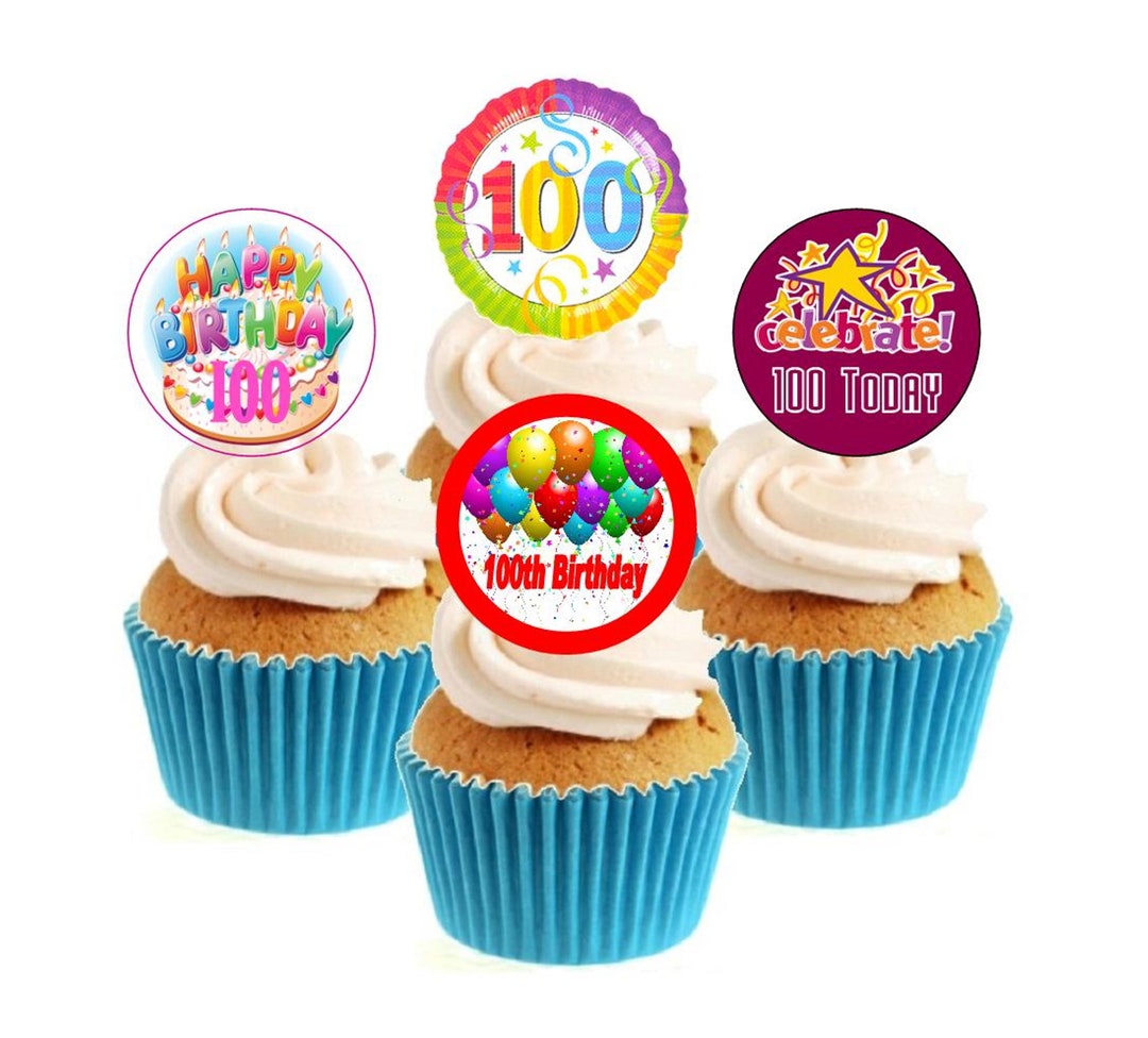 100th Birthday Collection Stand up Cake Toppers (12 Pack) Item Requires ...