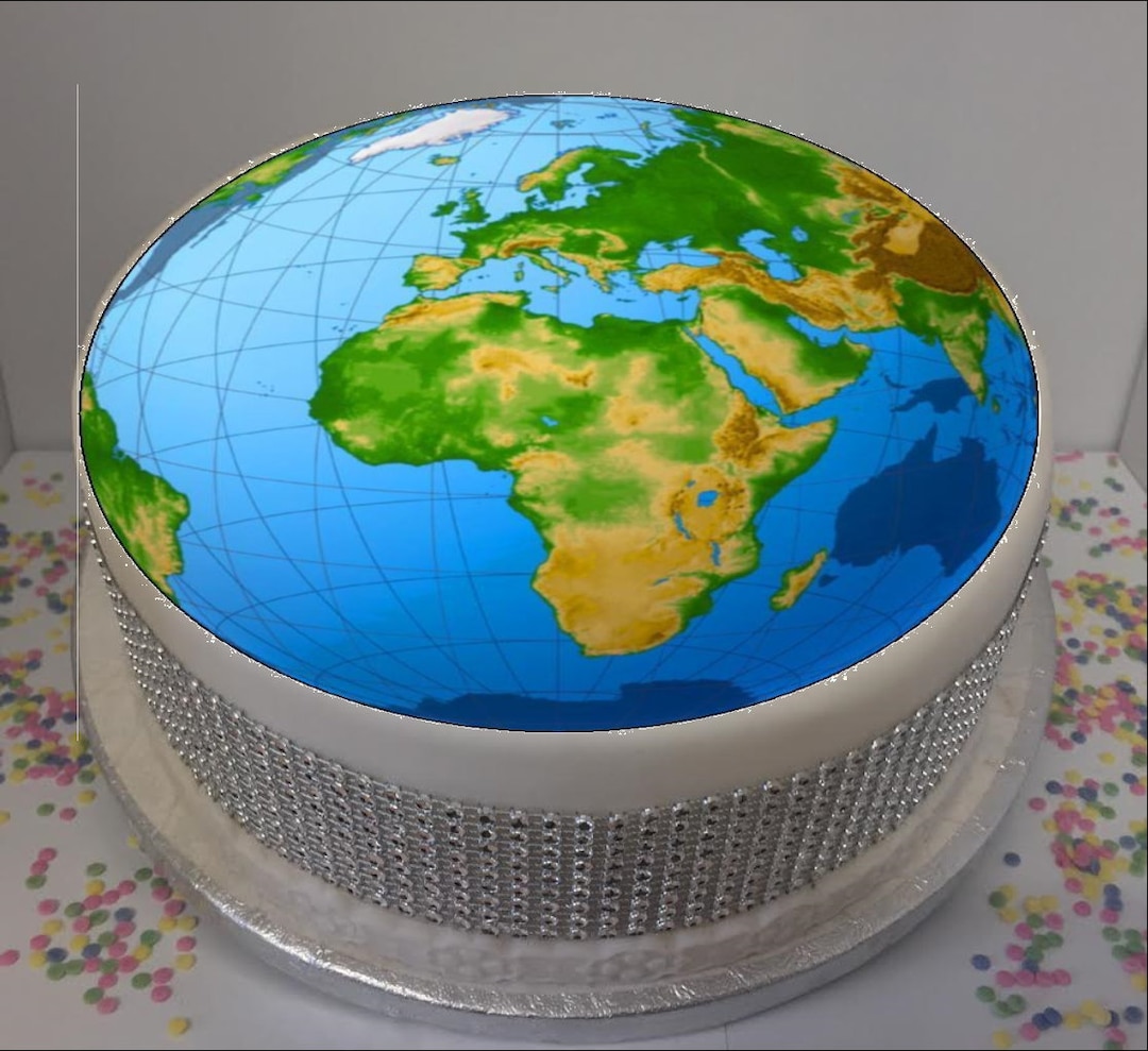 Globe / Earth 8" Icing Sheet Cake Topper ~ Gluten Free ~ Vegan ~ Dairy ...