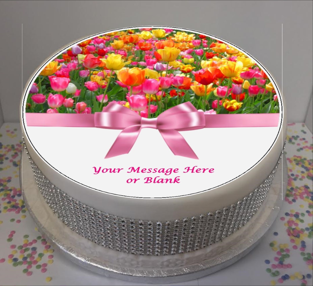Personalised Tulips and Bow 8" Icing Sheet Cake Topper - Etsy