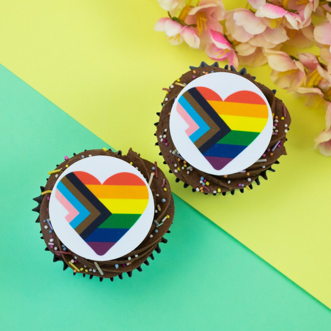 Pride ~ Progress Heart 2" / 5cm Edible Discs Cupcake Toppers - Etsy