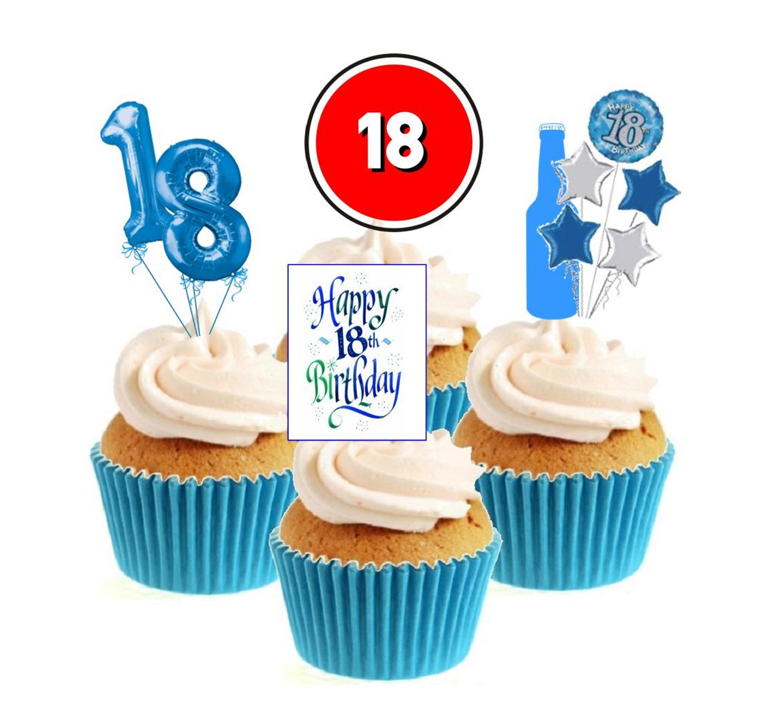 18th Birthday Blue Stand up Cake Toppers (12 Pack) Item Requires ...