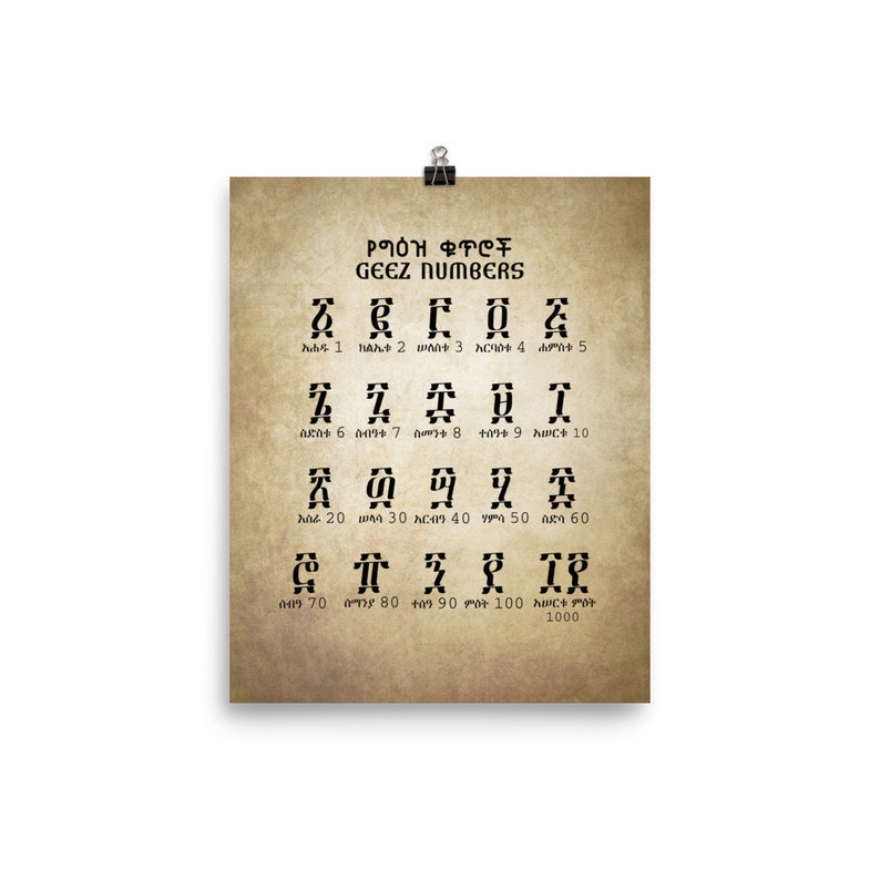 Geez Numbers Poster: Ethiopian Amharic Alphabet Art - Etsy UK