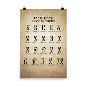 Geez Numbers Poster: Ethiopian Amharic Alphabet Art - Etsy