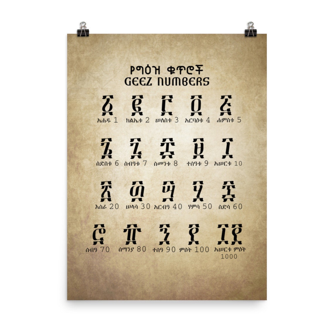 Geez Numbers Poster: Ethiopian Amharic Alphabet Art - Etsy Canada