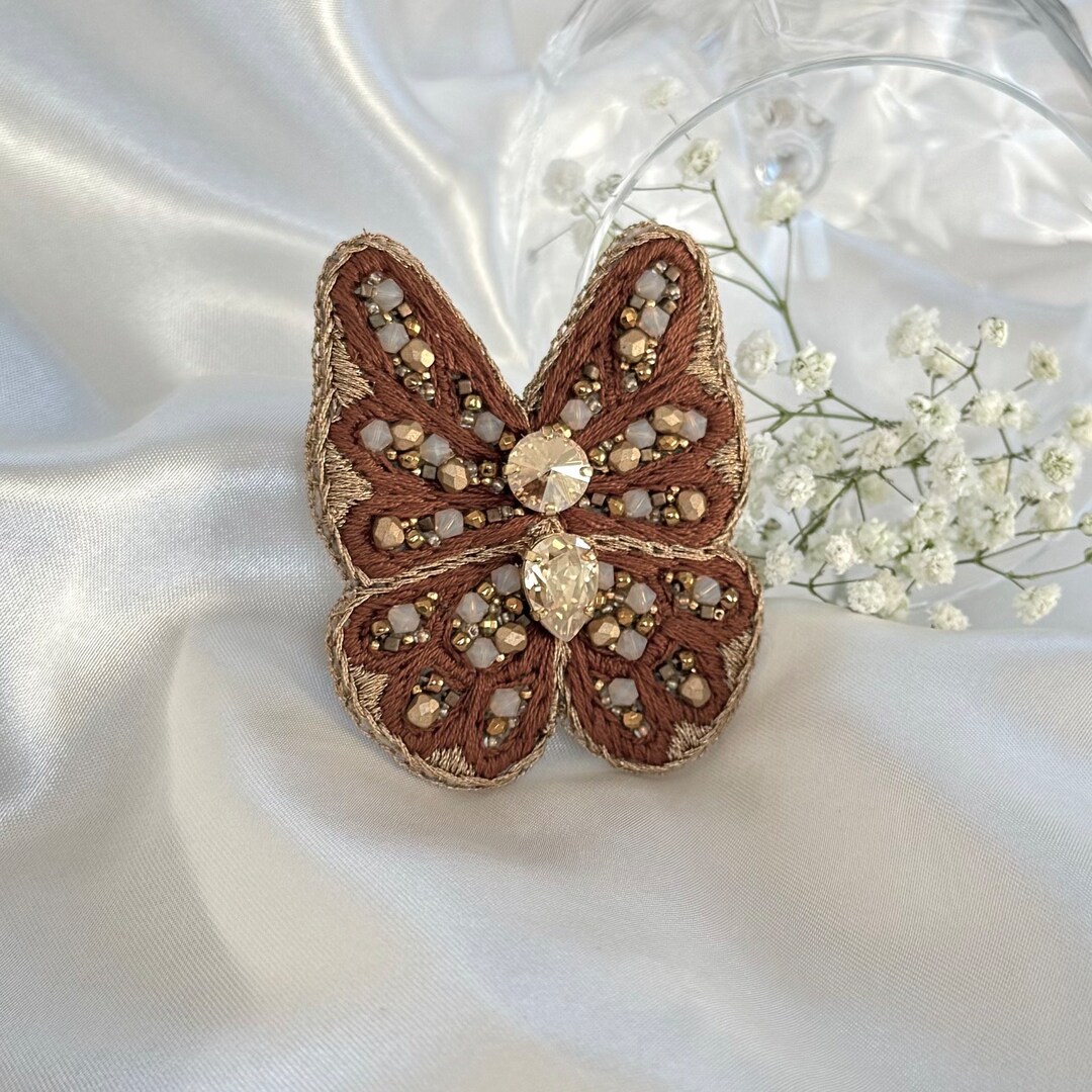 Amulet Swarovski & Beads Beaded Butterfly Brooch , Embroidery Patch ...