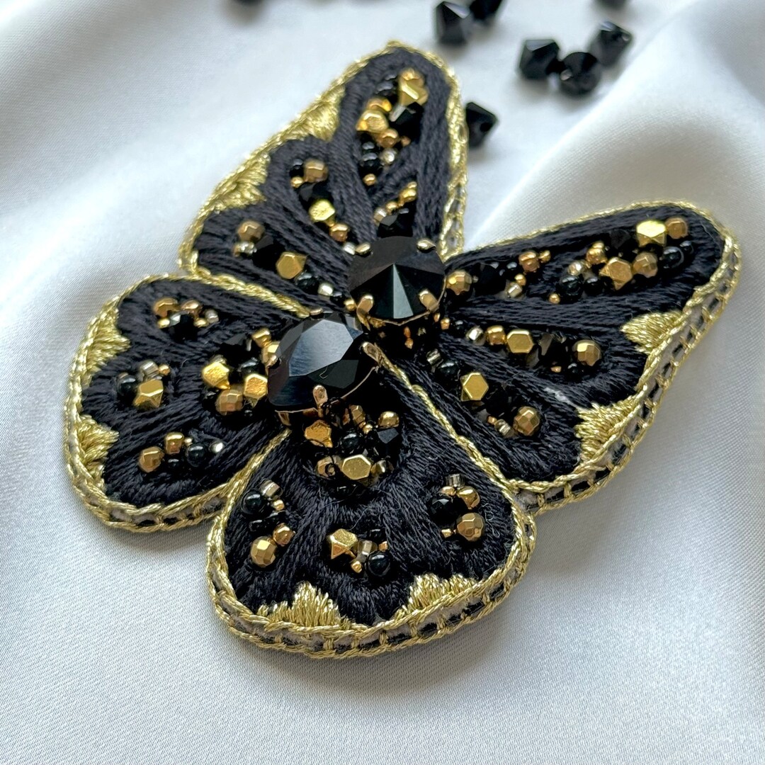 Amulet Swarovski & Beads Beaded Butterfly Brooch , Embroidery Patch ...