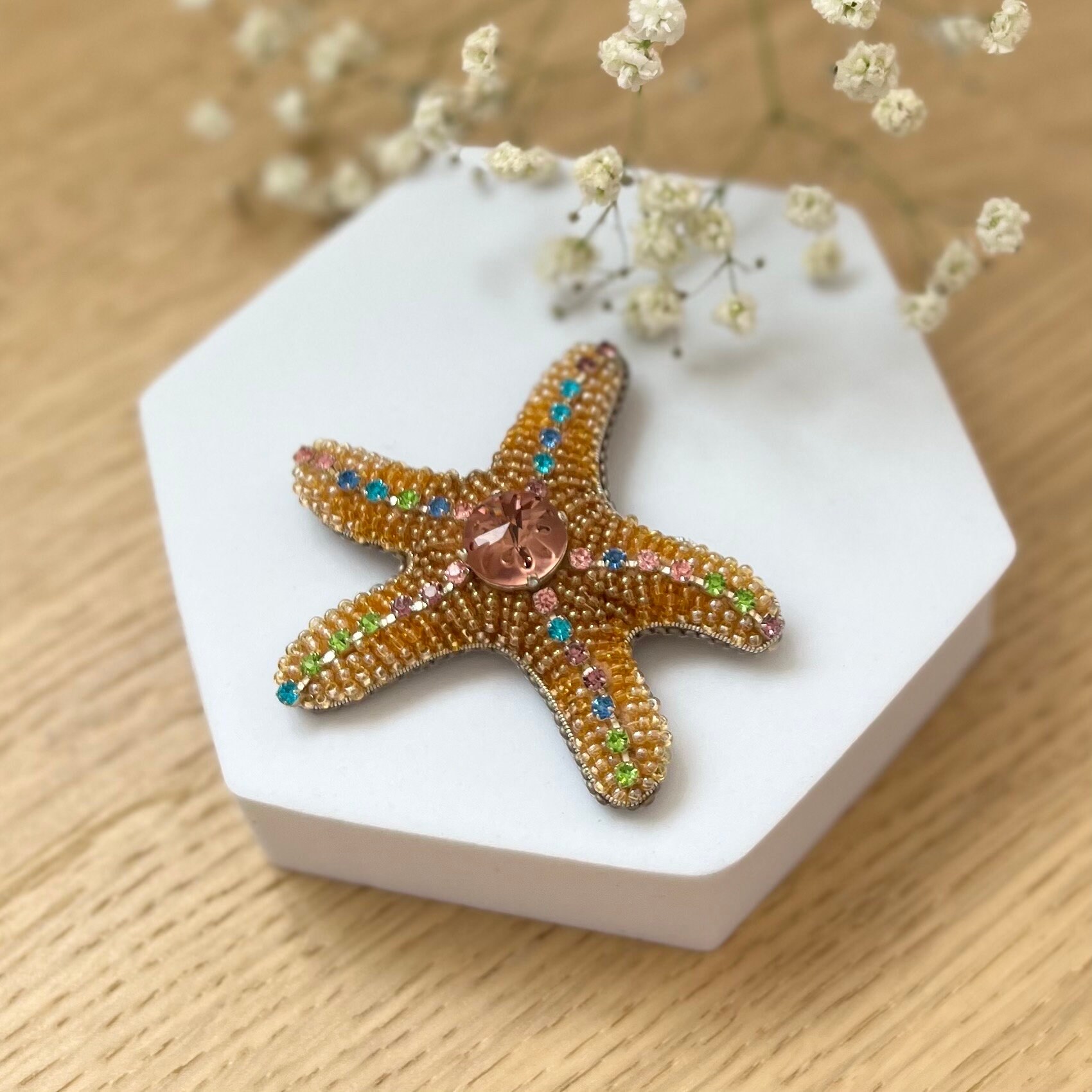 Swarovski & Beads Amulet Starfish Brooch , Sea Patch , Handmade Gift ...