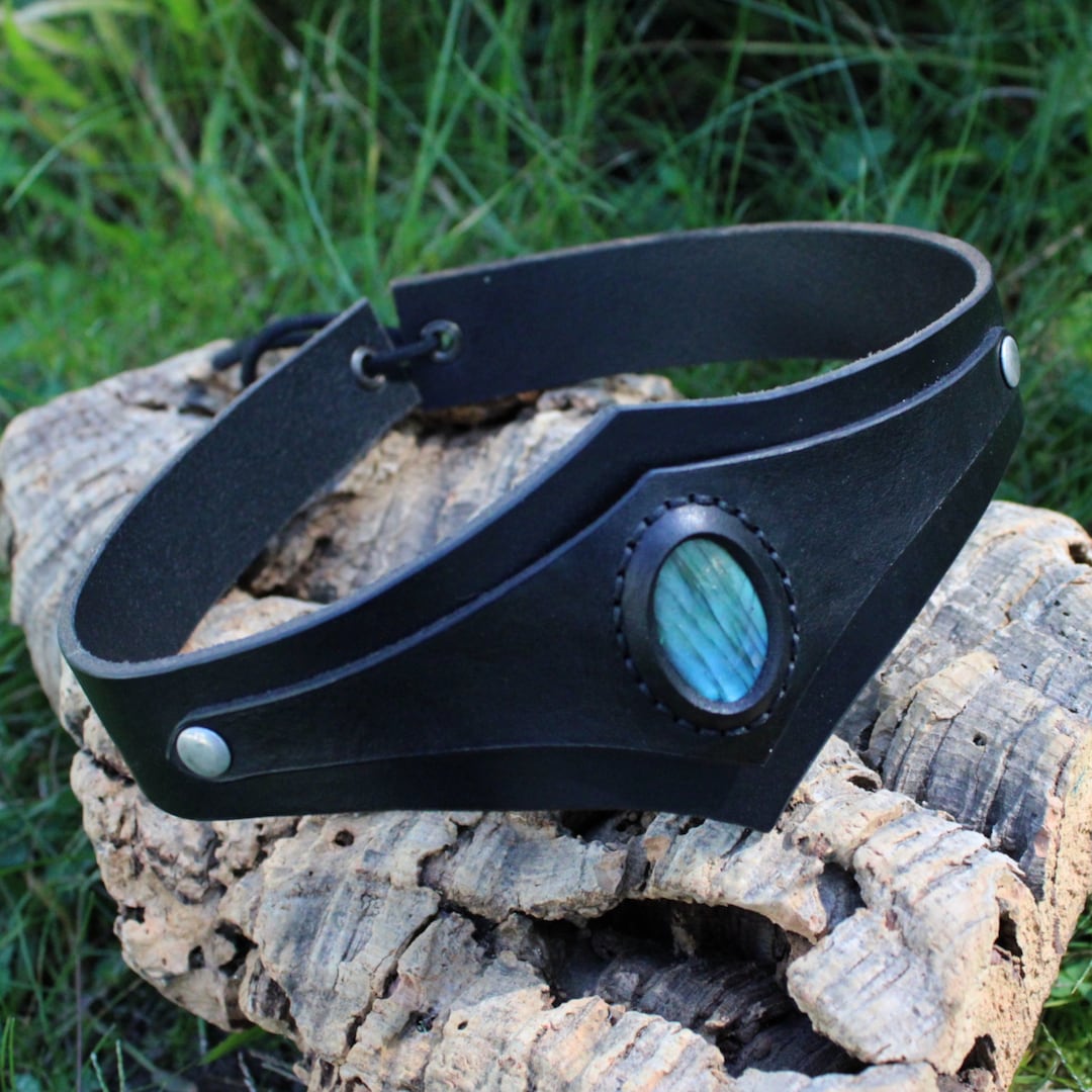 Handmade Leather Circlet With Blue-green Labradorite Crystal - Etsy