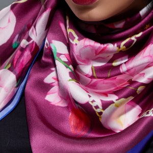 Large Red Silk Scarf lotus Flowers Printed Silk - Etsy