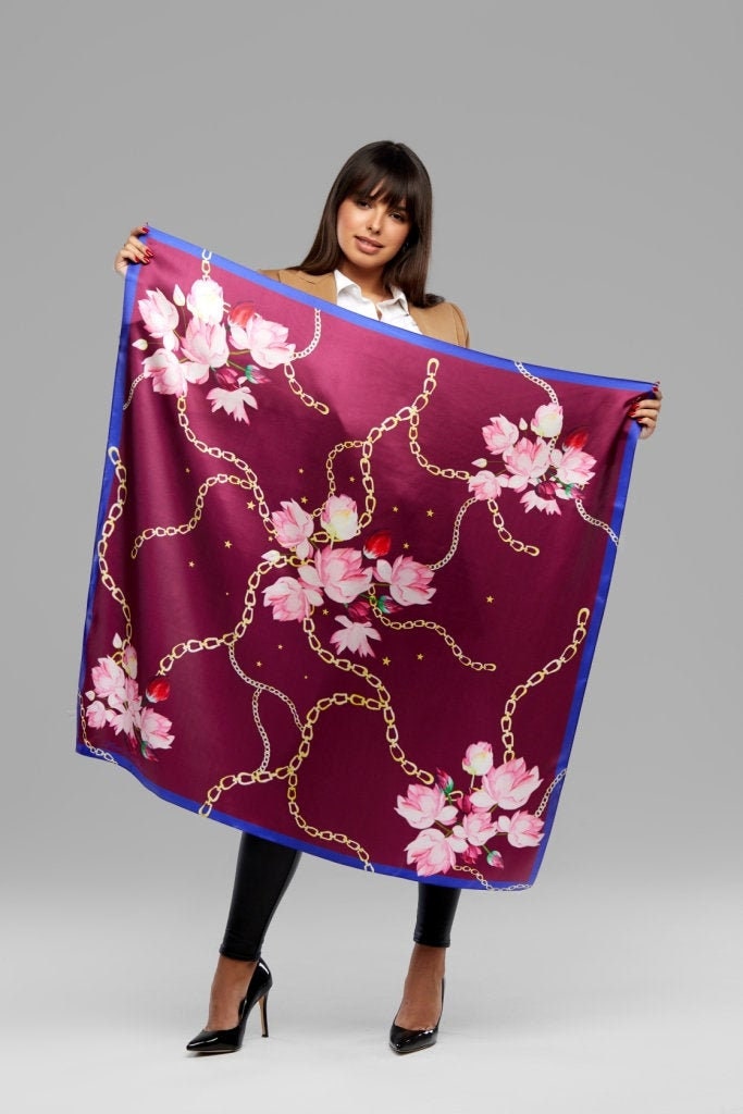 Large Red Silk Scarf lotus Flowers Printed Silk - Etsy