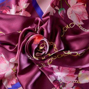 Large Red Silk Scarf lotus Flowers Printed Silk - Etsy