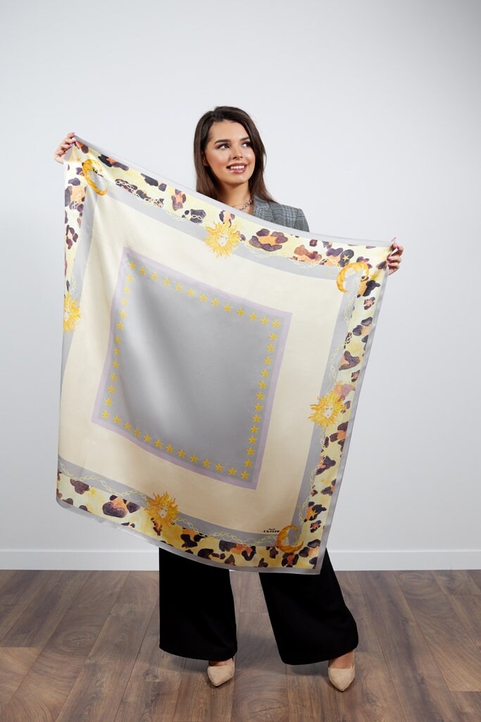 Grey Silk Scarf Designer Scarf Scarf the Magic Sun and - Etsy