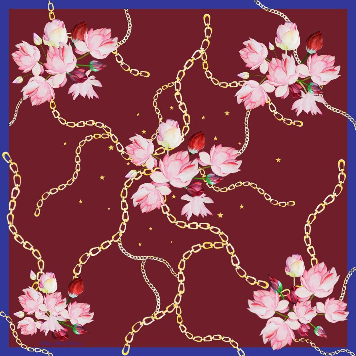 Large Red Silk Scarf lotus Flowers Printed Silk | Etsy