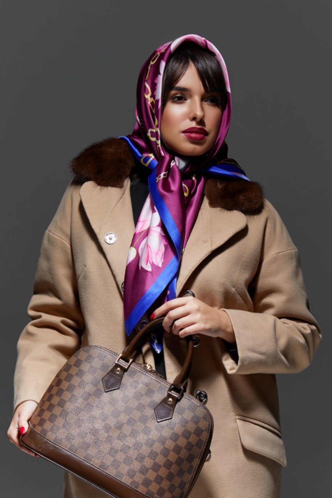 Large Red Silk Scarf lotus Flowers Printed Silk - Etsy