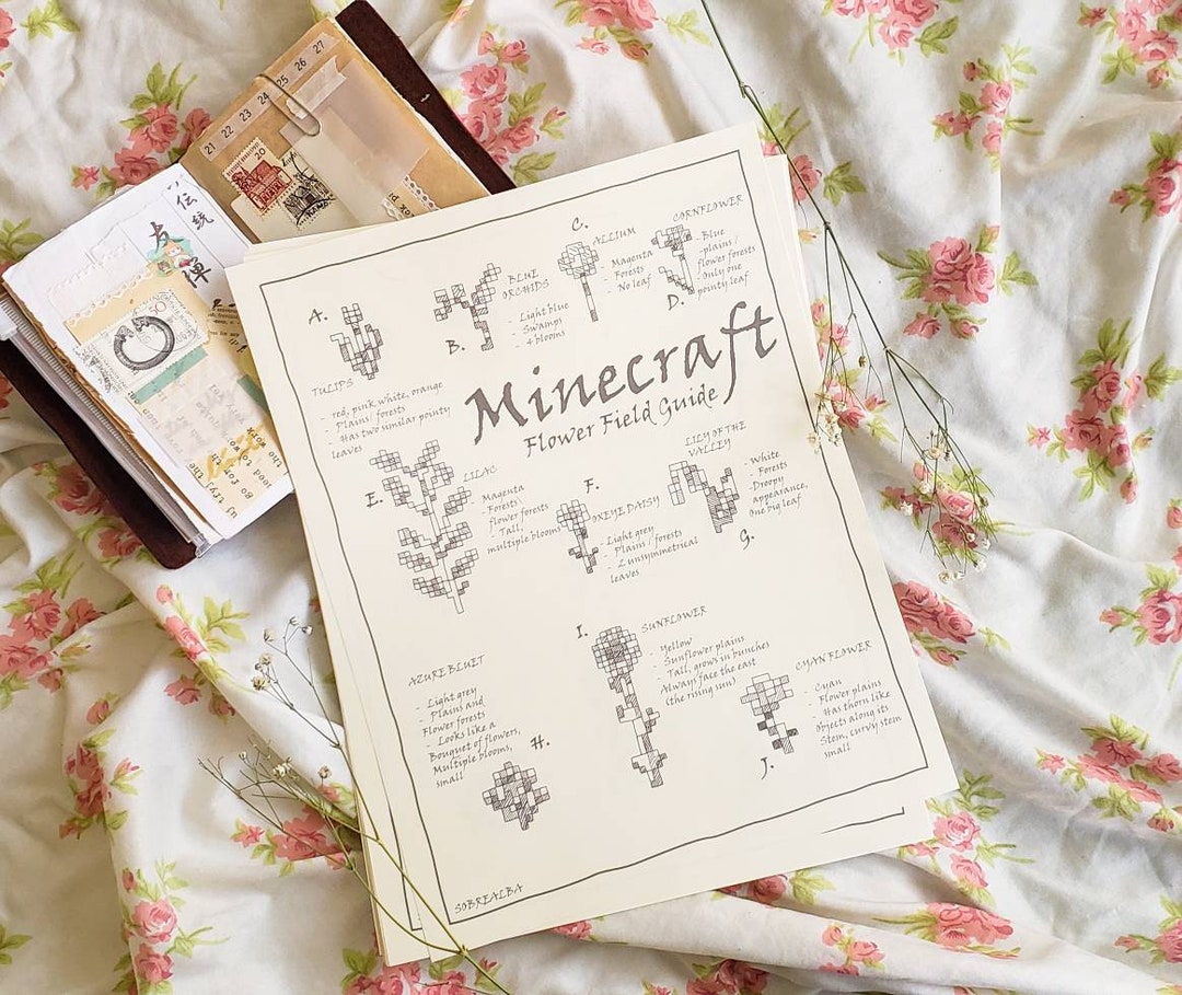Minecraft Flowers Field Guide, Botanical Flowers, Art Print, Poster ...