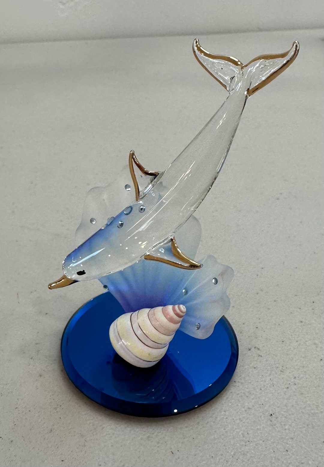 Vintage Blown Glass Dolphin and Seashell Figurine - Etsy