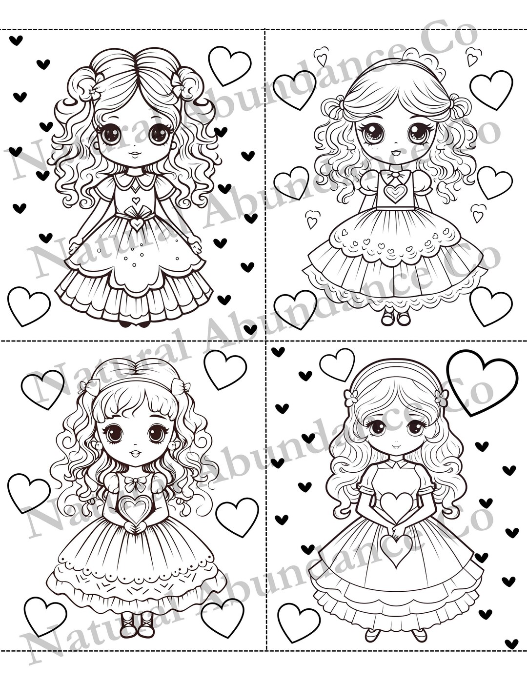Printable Valentine's Day Coloring Card Set of 8 With Cute Paper Doll ...