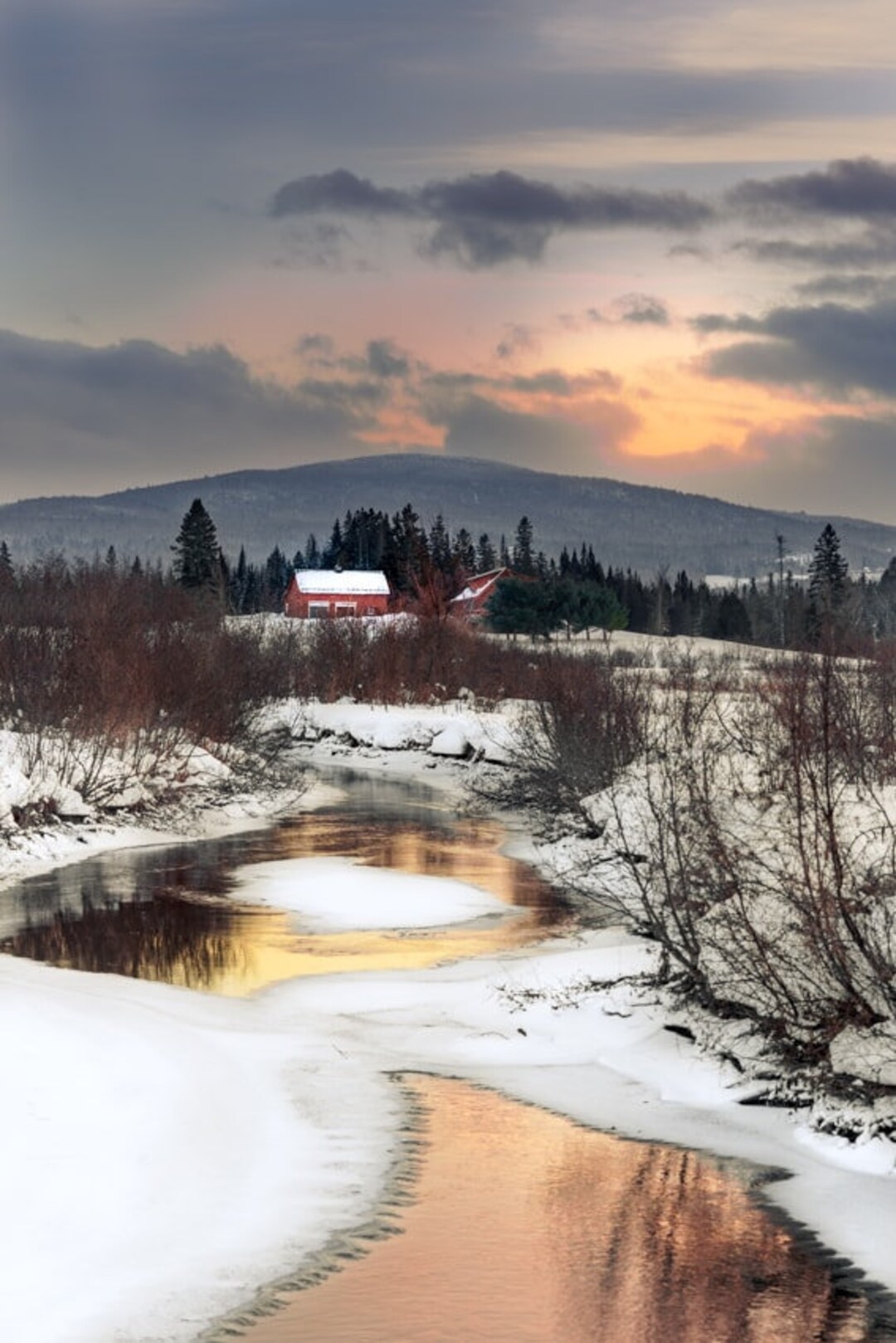 Vermont Winter Landscape Photography Print, Golden River Art, Winter ...