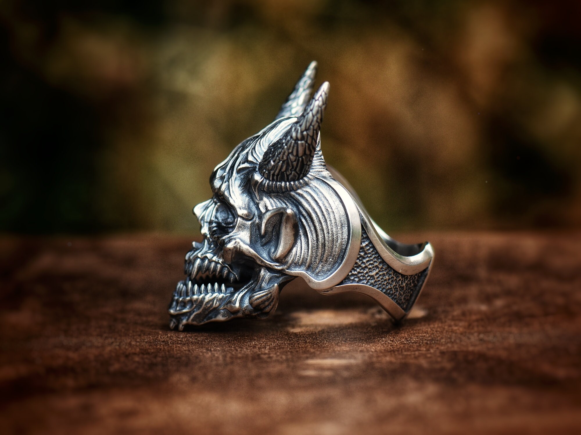 Gothic Inferno Demon Skull Sterling Silver Ring,handmade, Birthday Gift ...