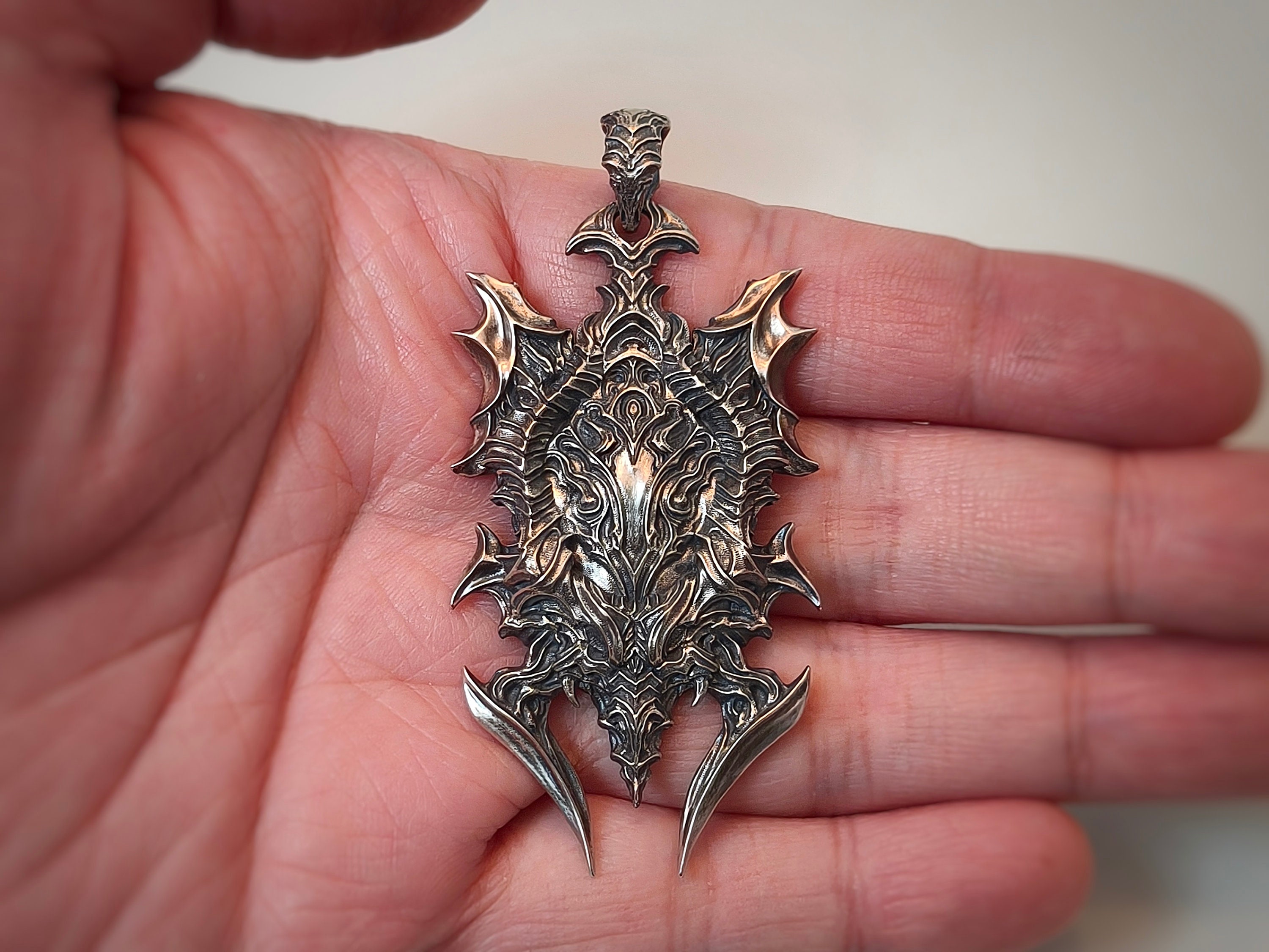 Ancient Dragon Lord Spirit Forged Shield Pendant,sterling Silver ...