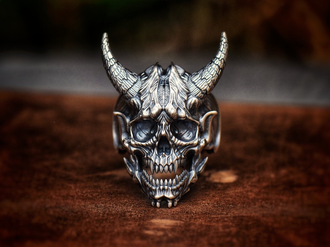 Gothic Inferno Demon Skull Sterling Silver Ring,handmade, Birthday Gift ...