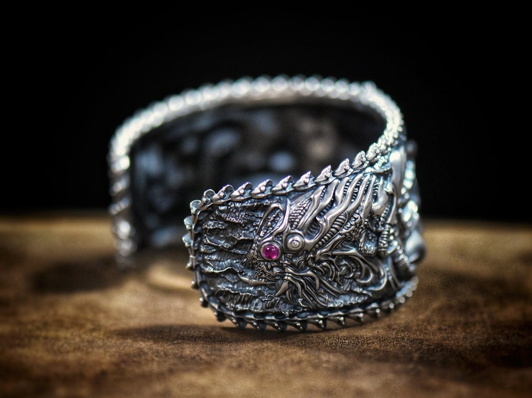 Heavy Gothic Biomechanical Demon Insectoid Larva Silver Cuff Bracelet ...