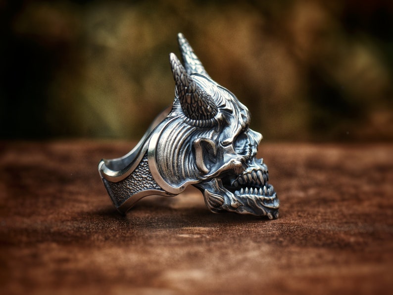 Gothic Inferno Demon Skull Sterling Silver Ring,handmade, Birthday Gift ...